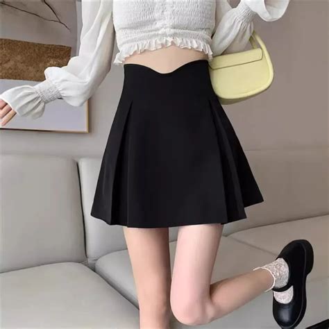 High Waisted Black Pleated Mini Skater Skirt On Luulla