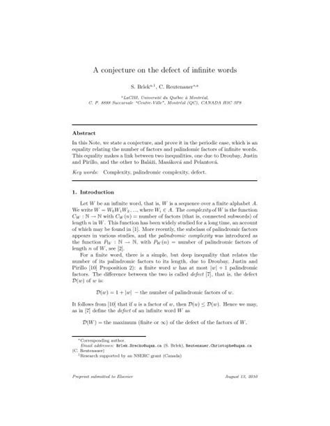 Complexity And Palindromic Defect Of Infinite Words Lacim Uqam