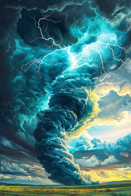 Dramatic Tornado And Lightning Storm Over A Green Field Premium Ai Generated Image Dramatic Tornado And Lightning Storm Over A Green Field Premium Ai Generated Image