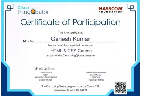 I Have Successfully Completed Html Css Mini Course Provided By Cisco Ganesh Kumar