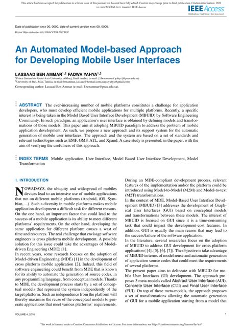 Pdf An Automated Model Based Approach For Developing Mobile User