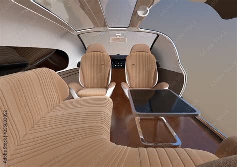 Self Driving Electric Car Interior With Lounge Chair And Rear Facing