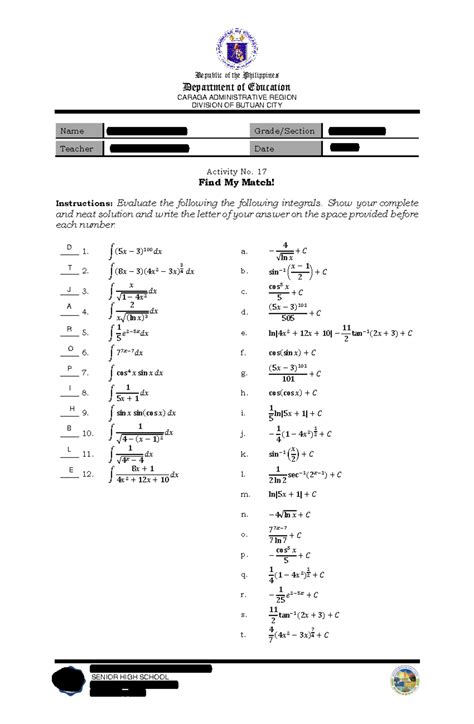 Basic Calculus Activity Republic Of The Philippines Department Of