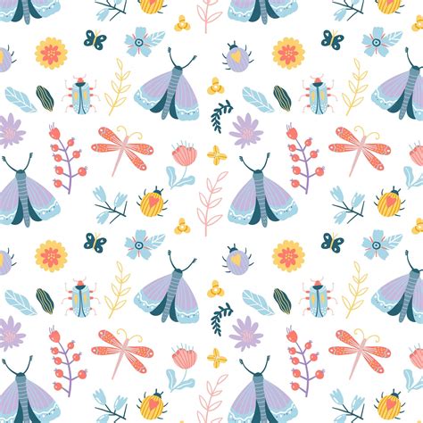 Free Vector Cute Bug Pattern Design