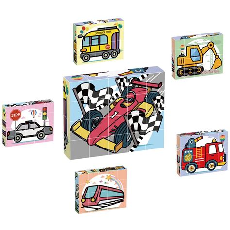 Picasso Cubes Magnetic Cube Puzzle 6 In 1 Vehicle Theme Pattern Magnet