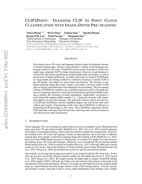 Pdf Clip2point Transfer Clip To Point Cloud Classification With Image Depth Pre Training