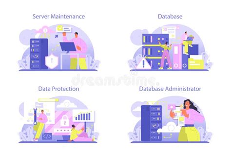 Data Base Administrator Concept Set Manager Working At Data Center Stock Vector Illustration
