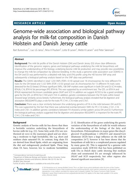 Pdf Genome Wide Association And Biological Pathway Analysis For Milk