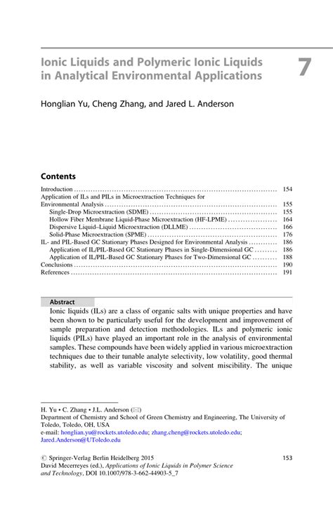 Pdf Ionic Liquids And Polymeric Ionic Liquids In Analytical
