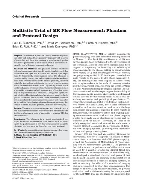 Pdf Multisite Trial Of Mr Flow Measurement Phantom And Protocol Design