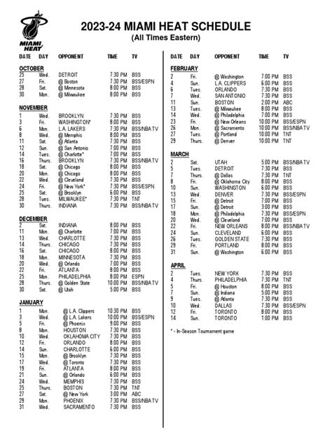 2023 24 Miami Heat Game Schedule Pdf Los Angeles Lakers National Basketball Association