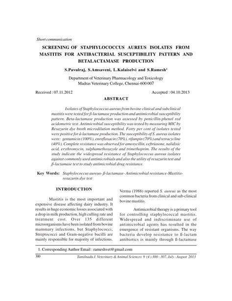 Pdf Screening Of Staphylococcus Aureus Isolates From Mastitis For