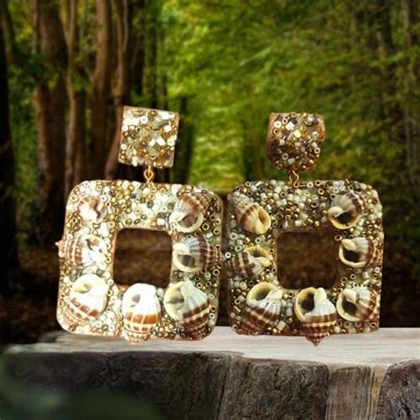 Golden Beads Lobhayate Sea Shell Beaded Dangler Earrings For Women At