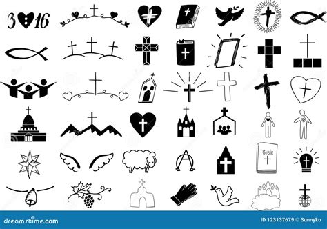 Set Of 42 Christian Icons Stock Vector Illustration Of Holy