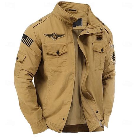 Tactical Khaki Military Jacket Usa Flag Patch Shoulder Straps Mens Sz M 83 Ebay