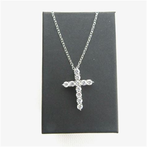 Sparkling Cz Cross Necklace Sterling Silver Pendant 16 Rolo Chain Etsy