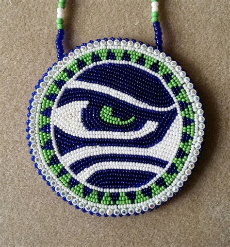 Native American Beaded Seattle Seahawks Eye Medallion Native American