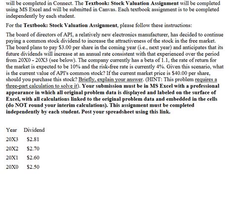 The Textbook Stock Valuation Assignment Will Be