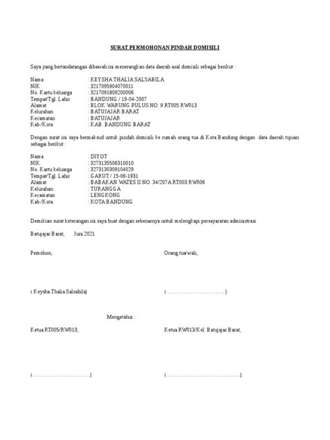 Surat Keterangan Pindah Domisili Pdf
