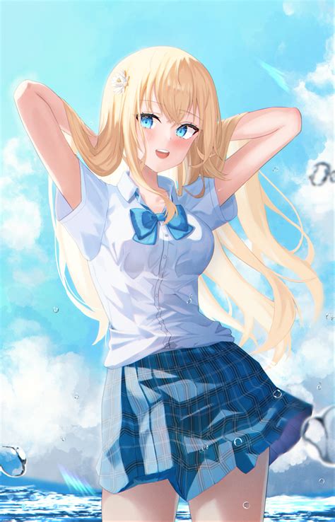 Safebooru 1girl Absurdres Aki Uzuki3 Blonde Hair Blue Eyes Blue Sky