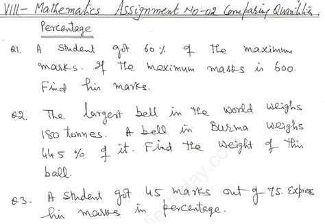 Cbse Class 8 Mathematics Comparing Quantities Assignment Set I