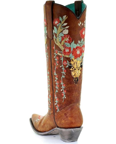 Corral Womens Deer Skull And Floral Embroidery Western Boots Snip Toe