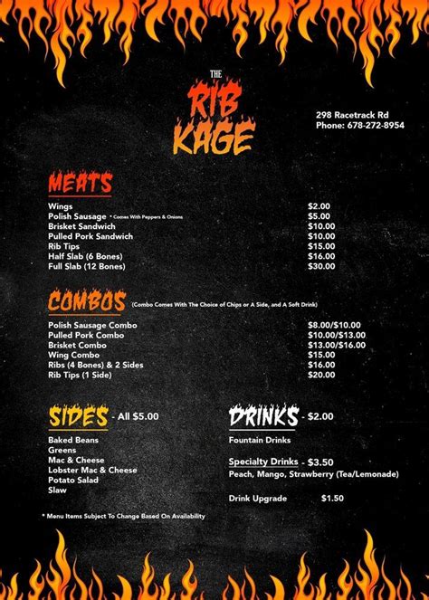 Rib Kage Grill Menu At Isabel Lacey Blog