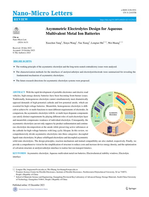 Pdf Asymmetric Electrolytes Design For Aqueous Multivalent Metal Ion