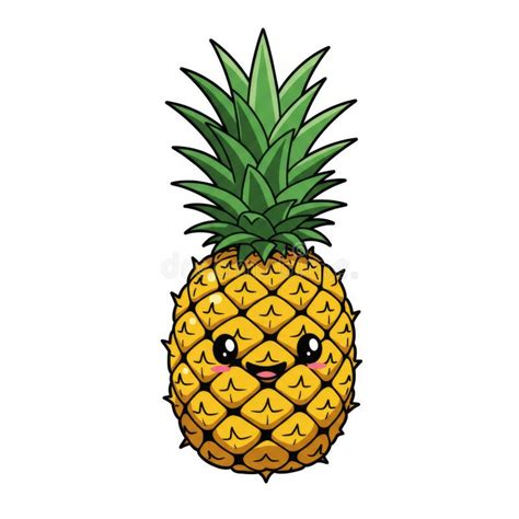Cute Yellow Cartoon Pineapple Pixel Art Illustration Stock Illustration