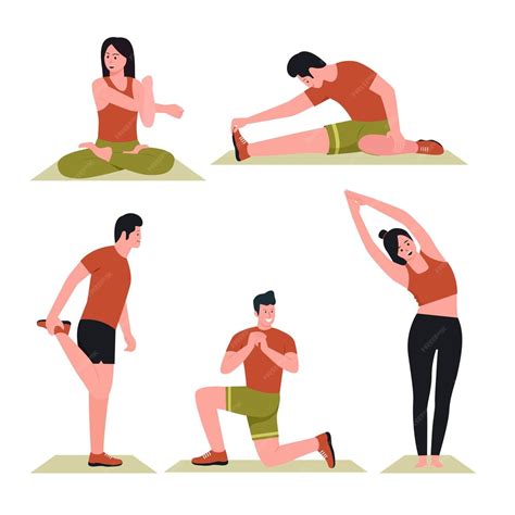 Conception Dillustration De Jeunes Dans Des Poses Détirement Vecteur Premium