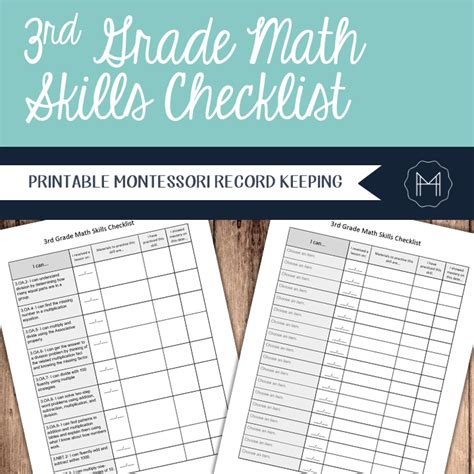3rd Grade Math Skills Checklist Montessori Record Keeping