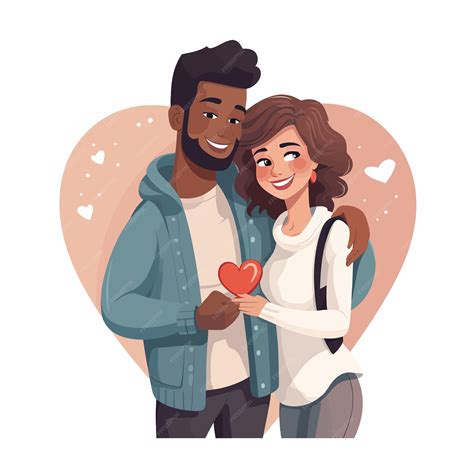 Premium Vector Interracial Couple Hugging Cartoon