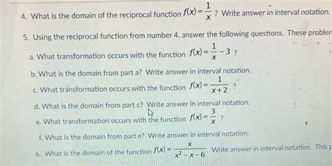 Solved 4 What Is The Domain Of The Reciprocal Function