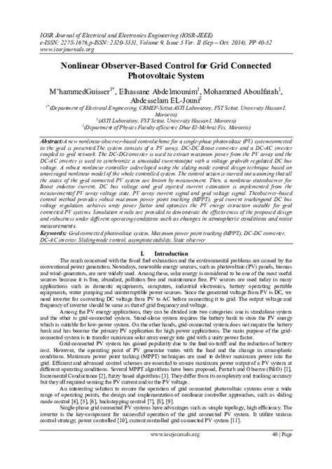 Pdf Nonlinear Observer Based Control For Grid Connected Photovoltaic