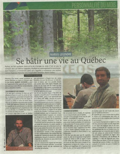 Le Monde Forestier Brosse Mon Portrait Dans Son Dernier Numéro Marius Legendre