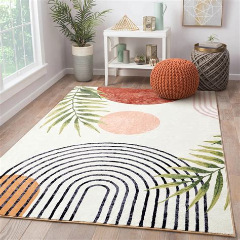 Roomtalks Mid Century Modern Washable Rug Boho Cute Aesthetic 5x7 Area