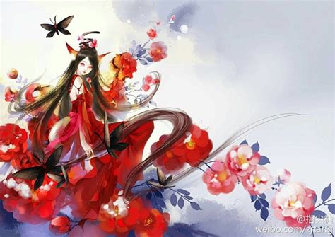 古风美人底图红衣狐妖来源网络