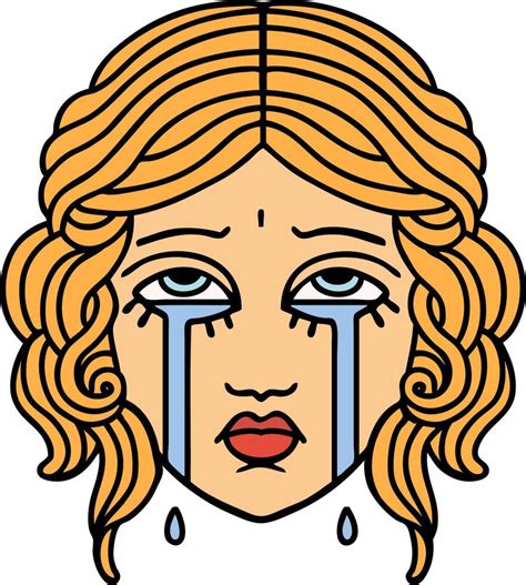 Traditional Tattoo Of Female Face Crying 12553051 Vector Art At Vecteezy
