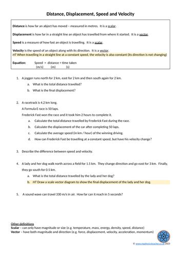 Distance Displacement Speed And Velocity Scalars And Vectors