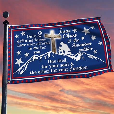 Jesus Christ And American Soldier Grommet Flag Only 2 Defining Force