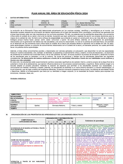 Plan Anual Educación Física 2024 Pdf Aprendizaje Evaluación