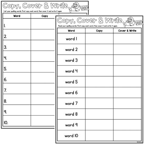 Copy Cover And Write Spelling Template Top Teacher