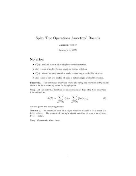 Splay Tree Operations Amortized Bounds Rv Rank Of Node V Before Single Or Double Rotation