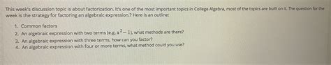 Solved This Weeks Discussion Topic Is About Factorization