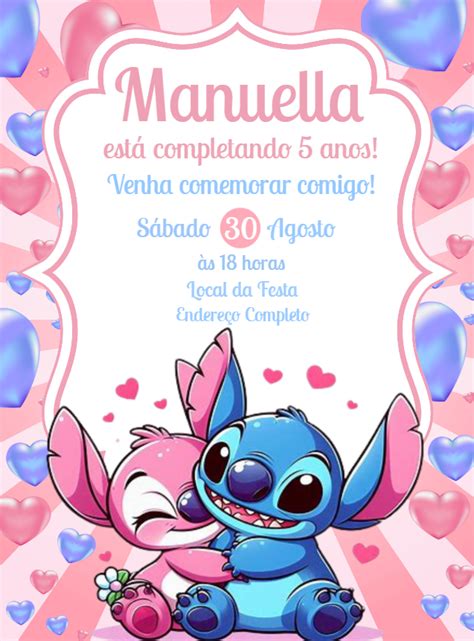 Convite Aniversário Stitch E Angel Convite De Aniversário Modelo De