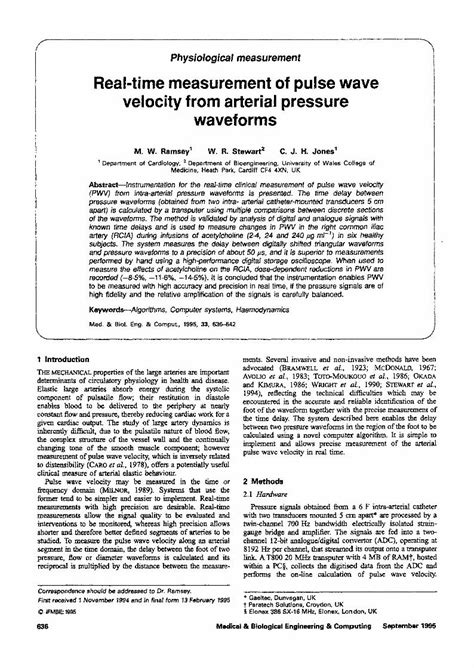 Pdf Real Time Measurement Of Pulse Wave Velocity From Arterial