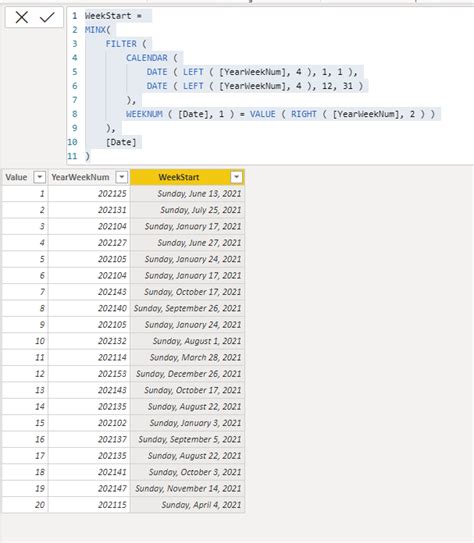 calculating week start date from week number microsoft fabric community