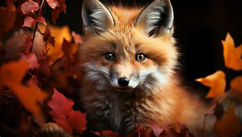 Cute Small Fox In Autumn Forest Fluffy Fur Looking At Camera Generated By Ai 30481728 Stock