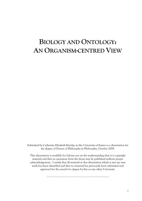 Pdf Biology And Ontology An Organism Centred View