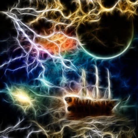 Sailing Ship With Full Sails In Fantastic Scene Stock Illustration